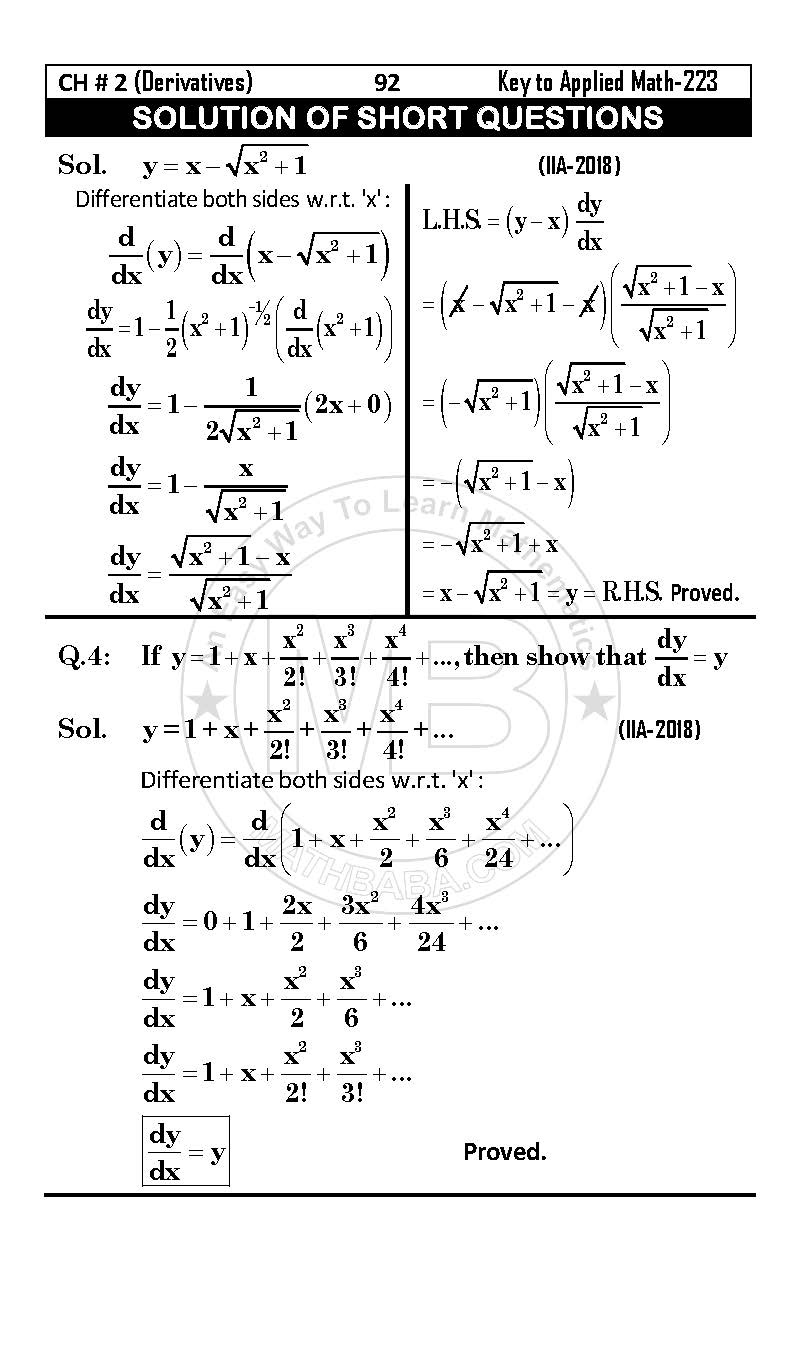 Short Questions Chapter # 02 – Page 2 – Math Baba